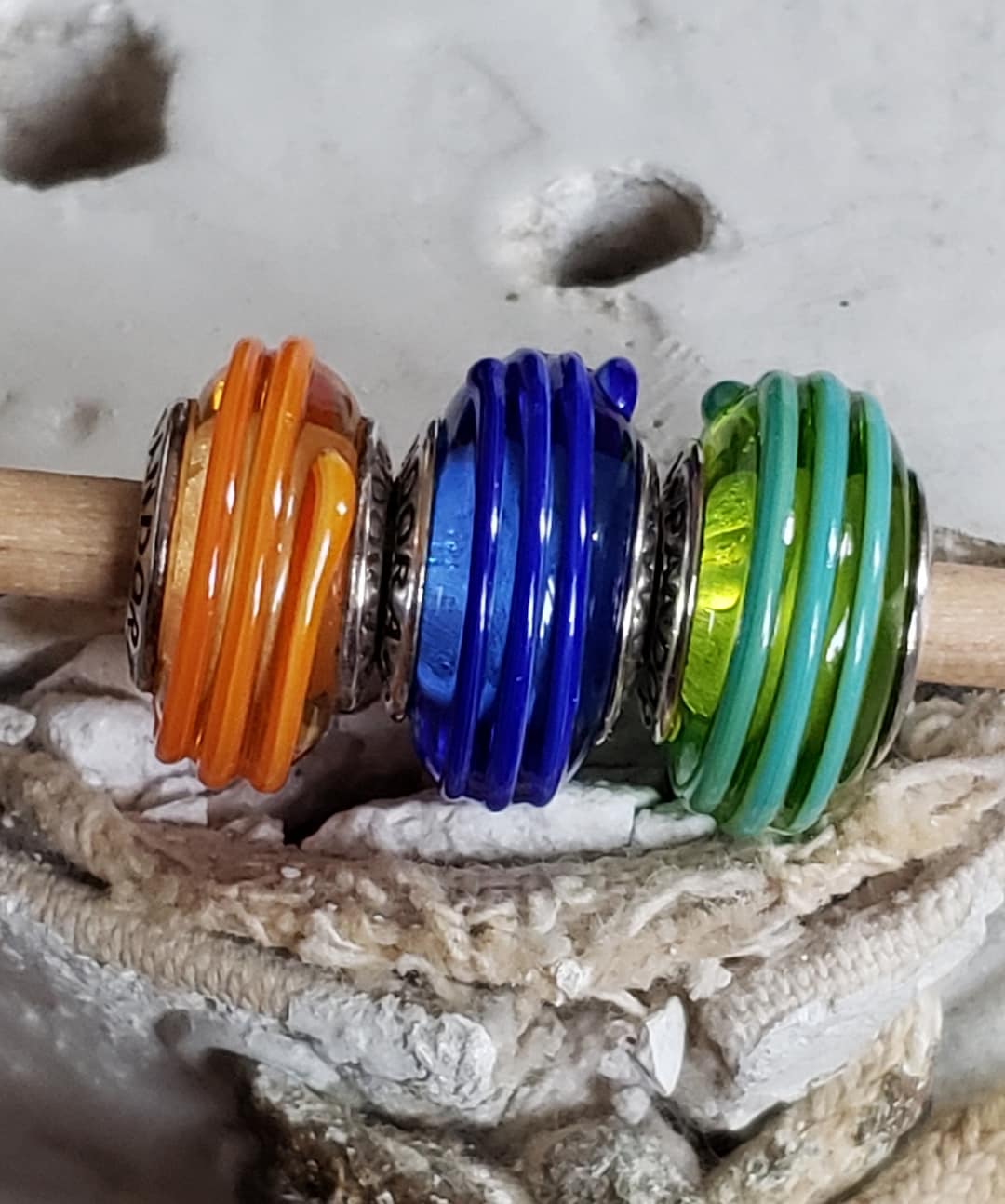 Authentic Pandora Orange Blue OR Green Ribbon Murano Glass Charm ...