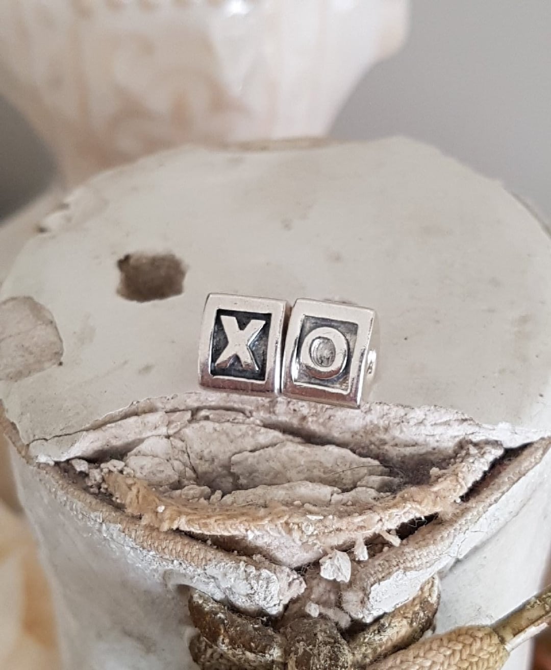 Authentic Pandora Alphabet Block Letters X or O Charms SS Oxidized ...