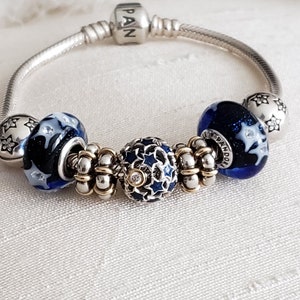 Authentic Pandora Night Sky Blue Charm Sterling Blue Enamel 14k Gold ...