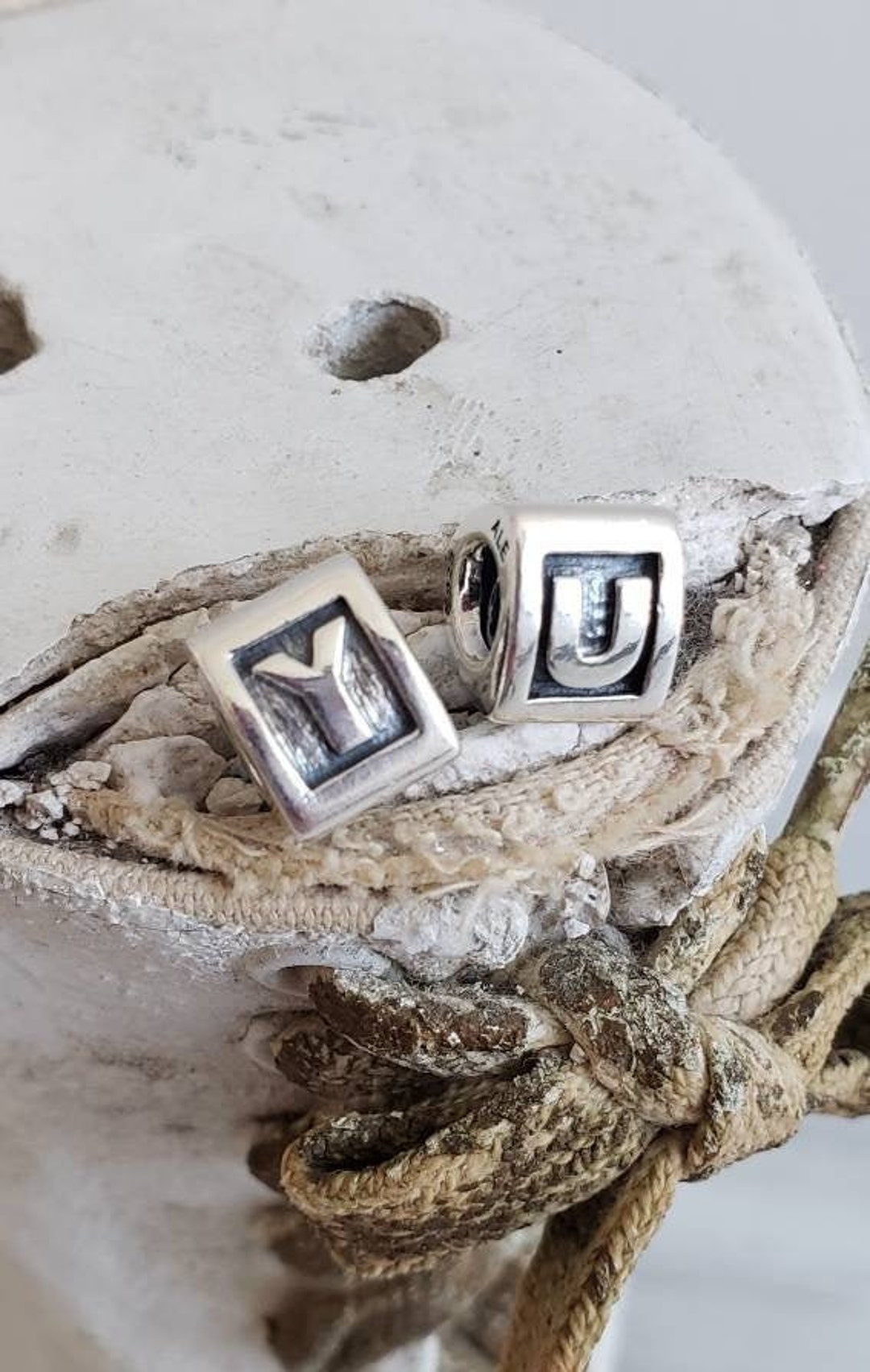 Authentic Pandora Unisex Alphabet Block Letter Initials Y or U Charms ...