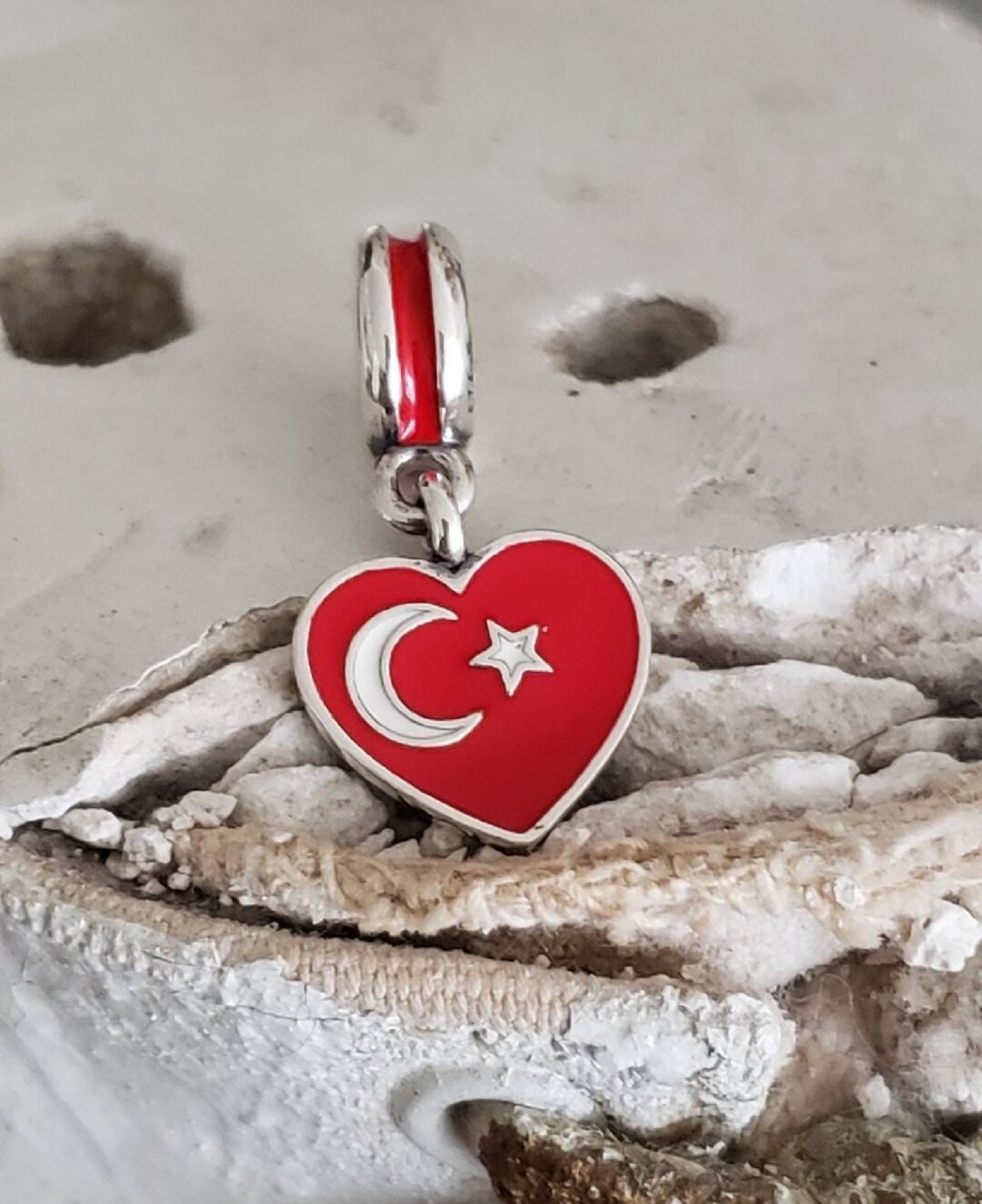 Authentic Pandora Turkey Heart Flag Dangle Charm Red White - Etsy
