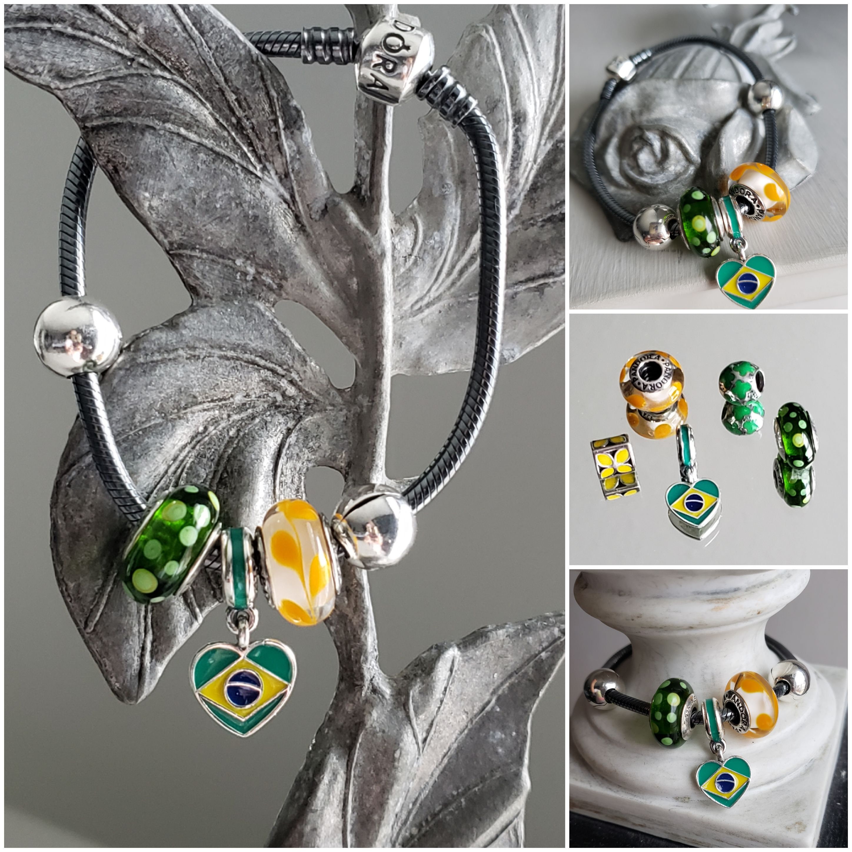 Authentic Pandora Brazil Heart Flag Dangle Charm Green Yellow - Etsy España