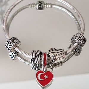 Authentic Pandora Turkey Heart Flag Dangle Charm Red White | Etsy