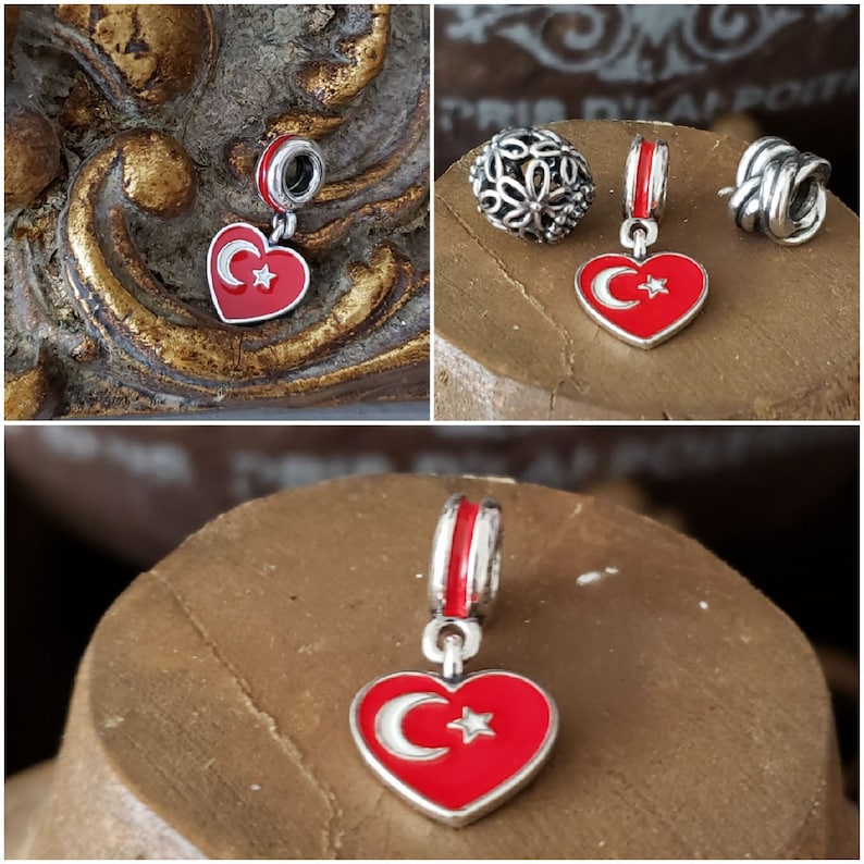 Authentic Pandora Turkey Heart Flag Dangle Charm Red White | Etsy