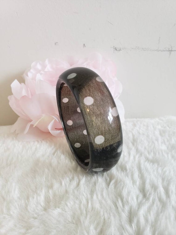 Vintage Black White Polka Dot Translucent Lucite Bang… - Gem