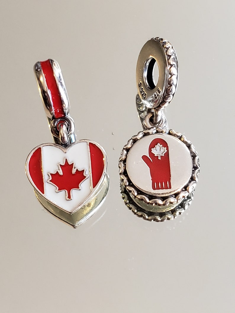 Authentic Pandora Canada Heart Flag Dangle Charm Red White - Etsy France