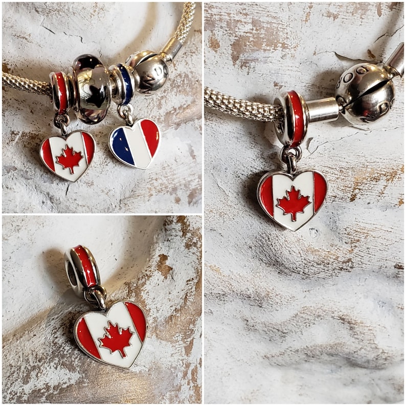 Authentic Pandora Canada Heart Flag Dangle Charm Red White - Etsy
