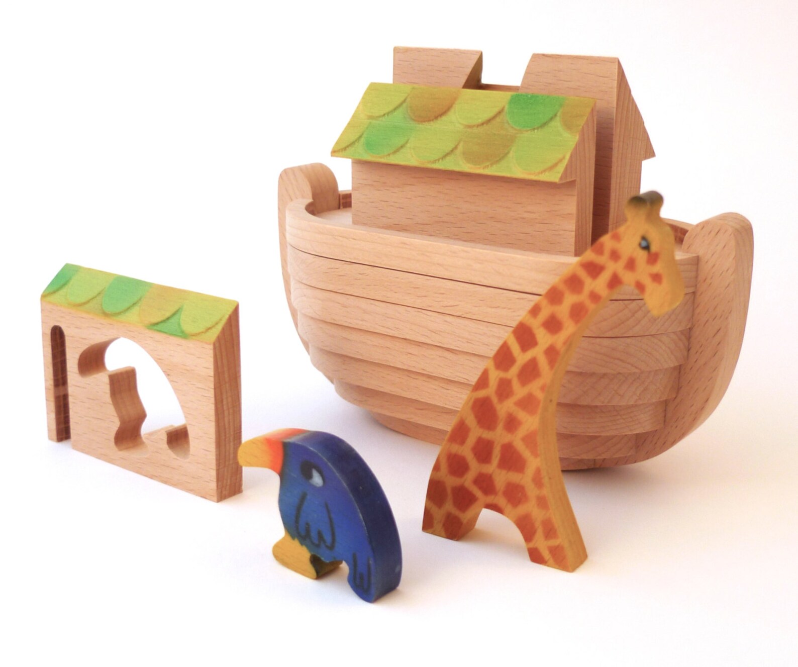 Noah's Ark Puzzle Made From Wood Containing 6 Painted Animals. Birth or ...