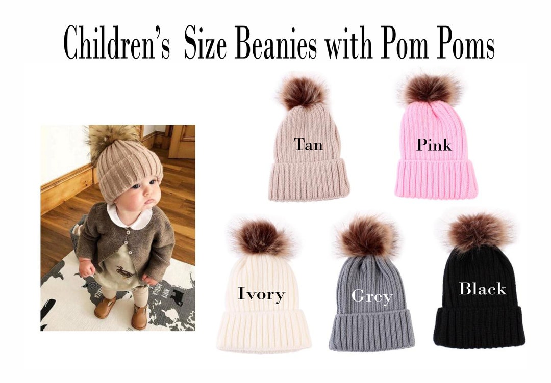 Personalized Kids Monogram Pom Pom Beanies Infant, Toddler Knitted ...