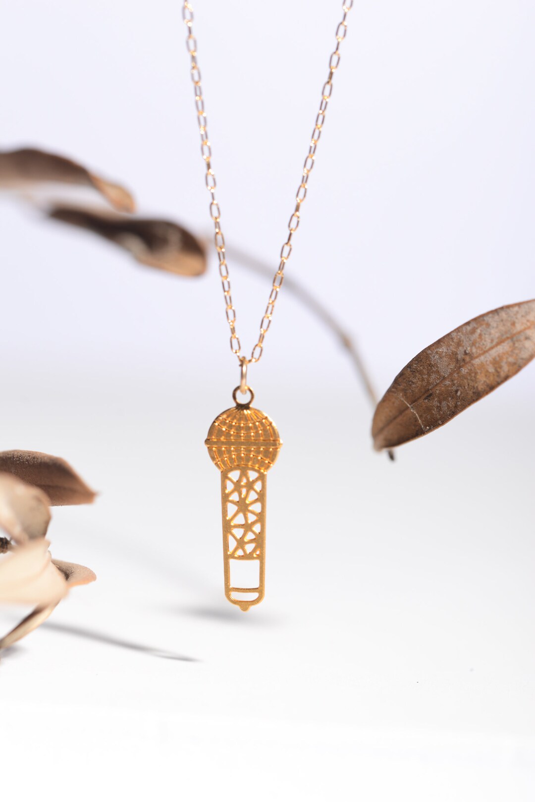 Golden Microphone Necklace, Music Charm - Etsy