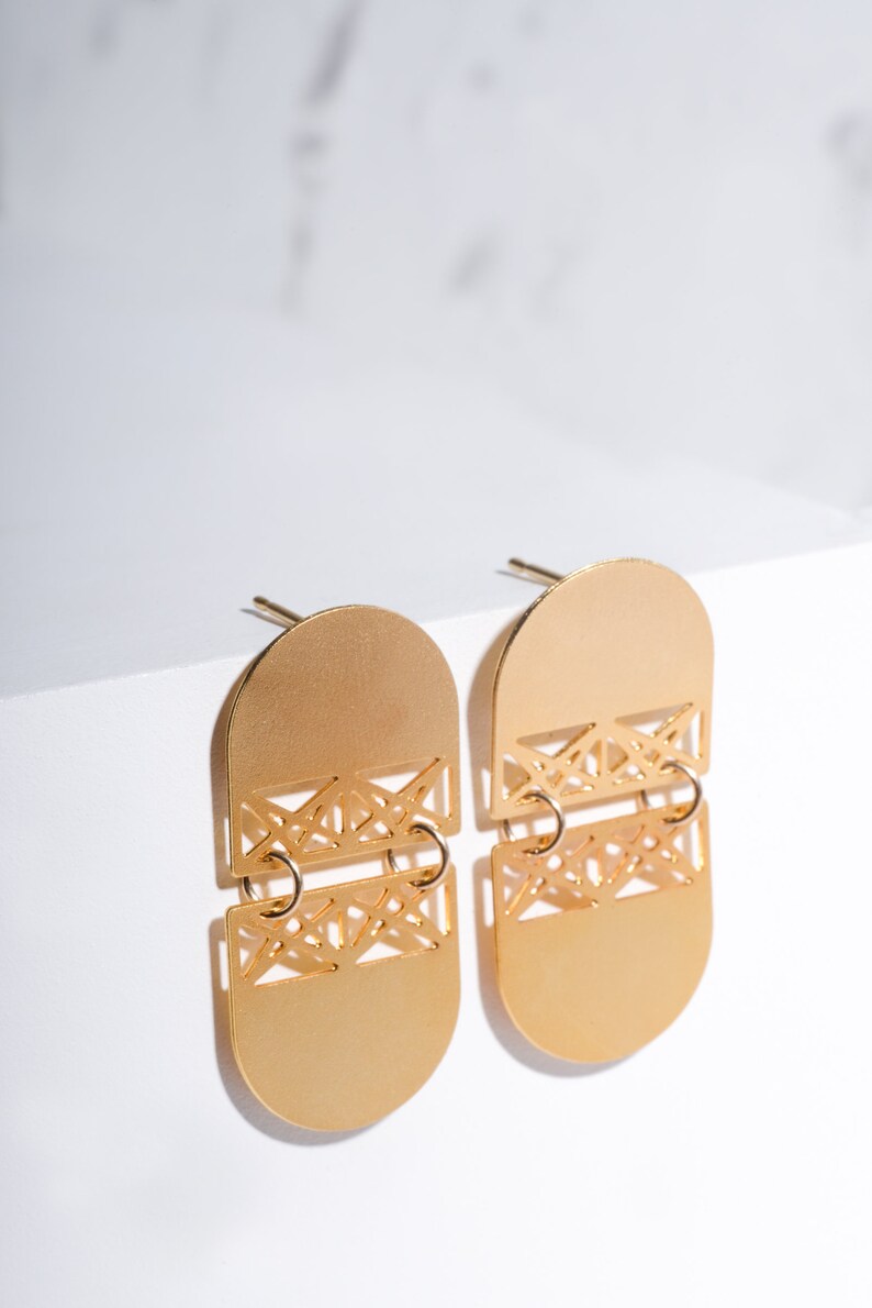 Golden geometric earrings Statement Jewelry half circle | Etsy