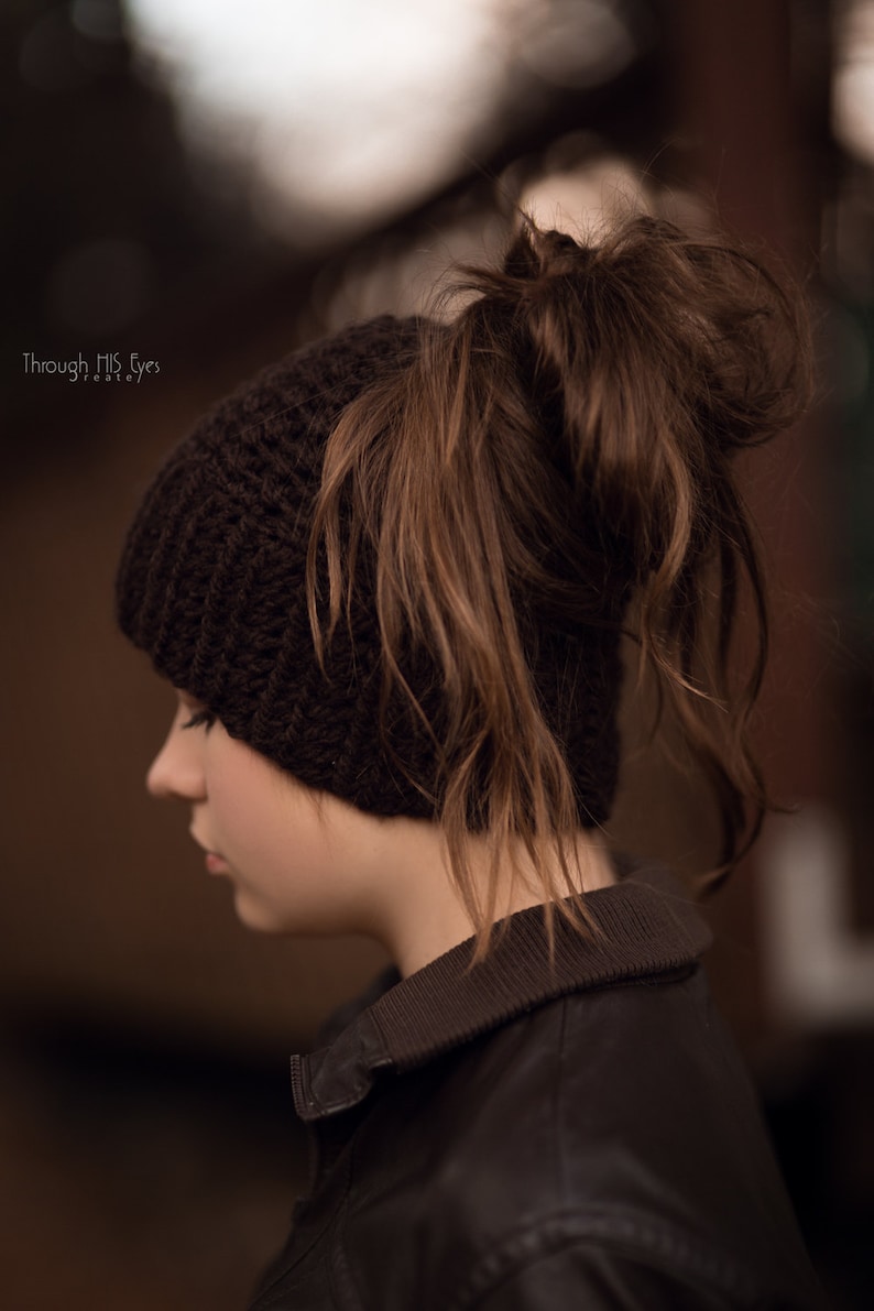 Hat With Hair Hole- Messy Bun Beanie- Messy Bun Hat- Cap With Hair Hole ...