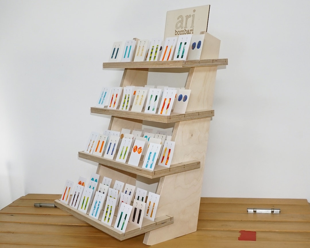 Wooden Tiered Display for Cards With Reversible Shelves for Product ...