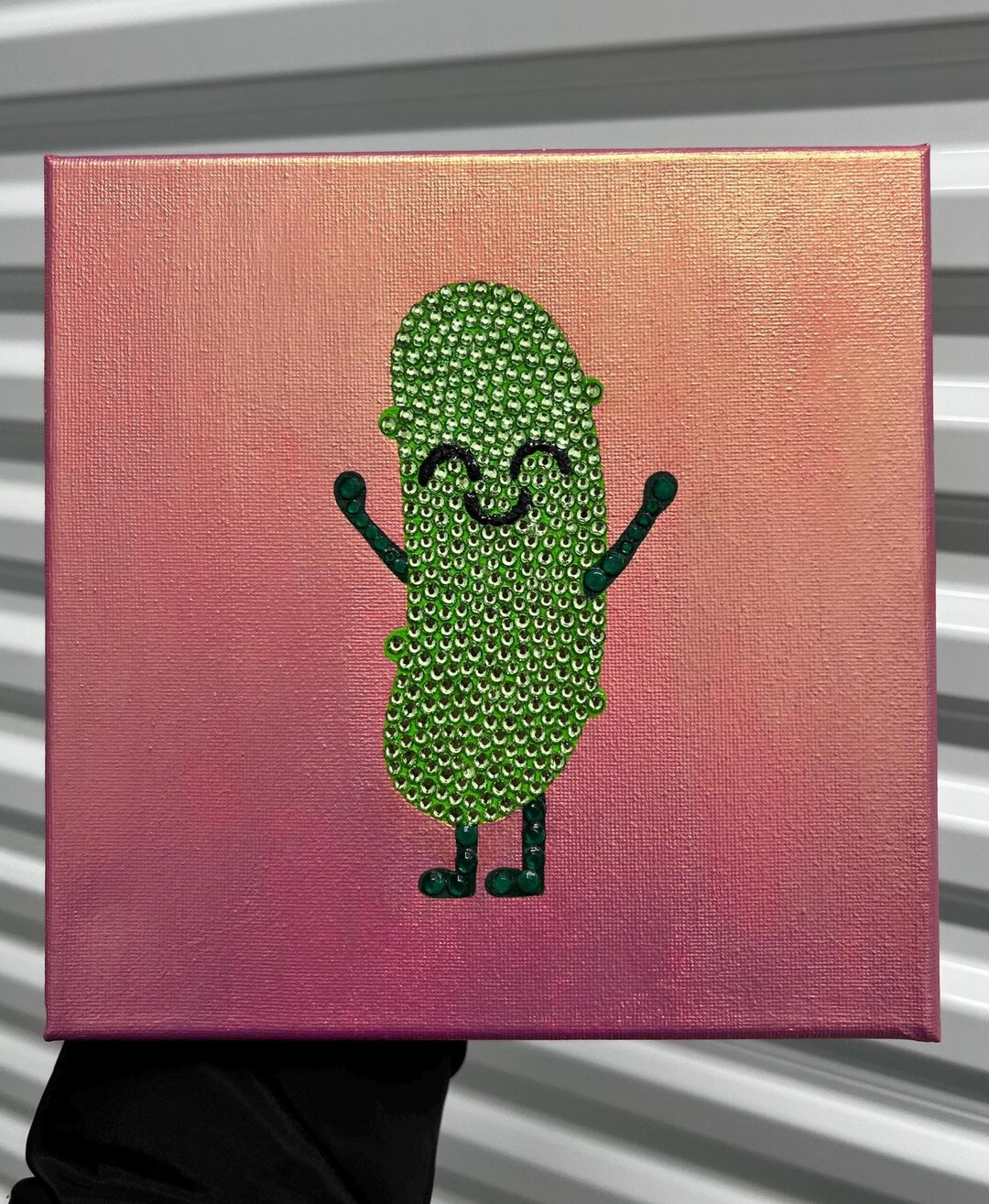 Bedazzled Pickle Canvas, Rhinestone Pickle Painting, Jewelled Pickle ...