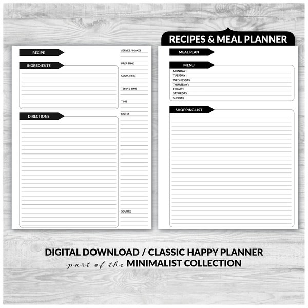 Happy Planner Classic Recipe - Etsy