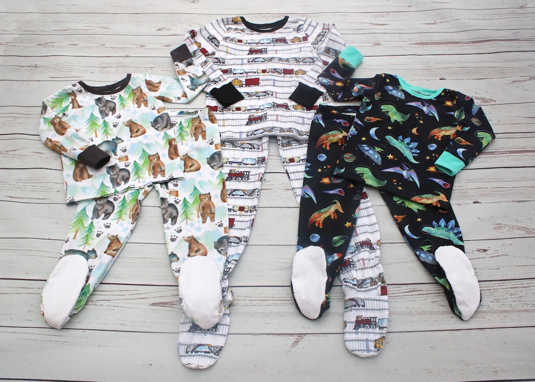 IN STOCK Pajamas With Feet, Footie Pajamas, Two Piece Pjs With Feet ...