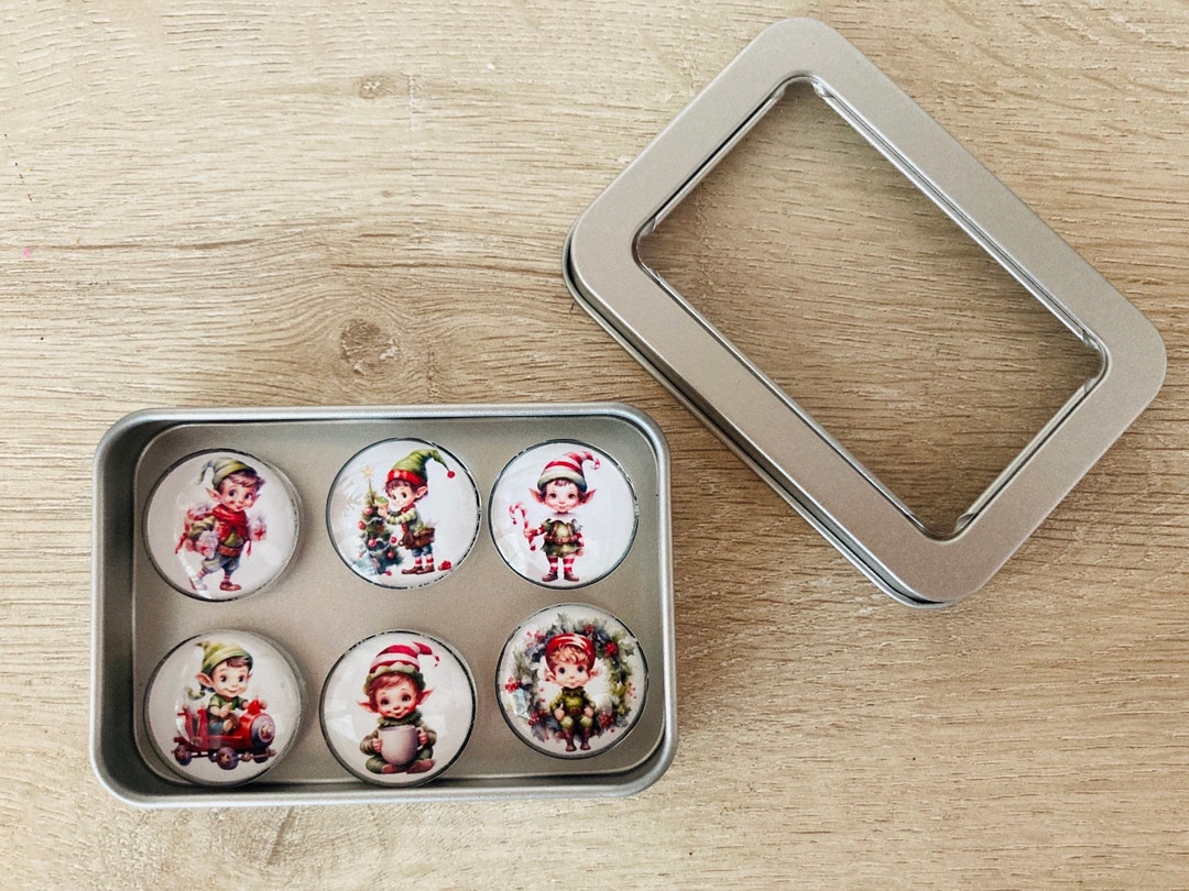 Christmas Elf Magnets, Christmas Glass Magnets, Set of 6, Holiday Gifts ...