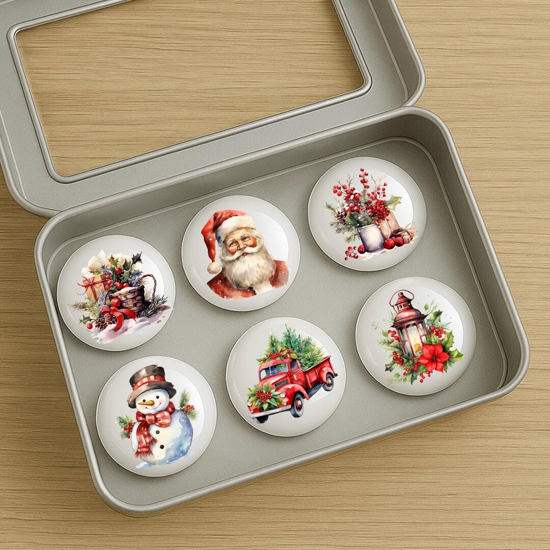 Vintage Santa Magnets, Christmas Glass Magnets, Set of 6, Holiday Gift ...