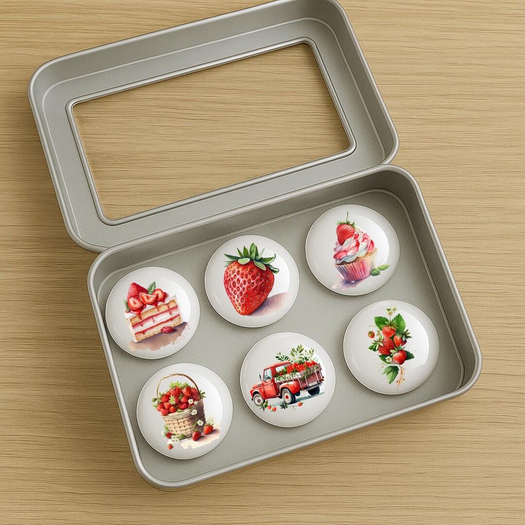 Strawberry Magnet Set – Fruit Magnets for Fridge or Office in Gift Tin ...