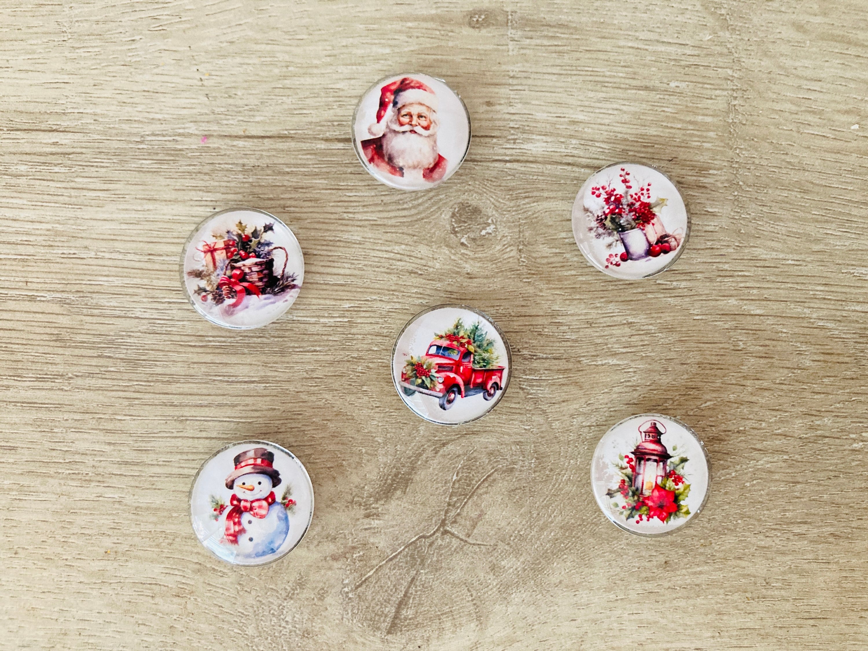 Vintage Santa Magnets, Christmas Glass Magnets, Set of 6, Holiday Gift ...