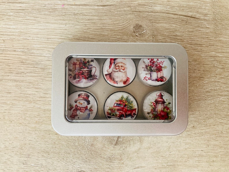 Vintage Santa Magnets, Christmas Glass Magnets, Set of 6, Holiday Gift ...