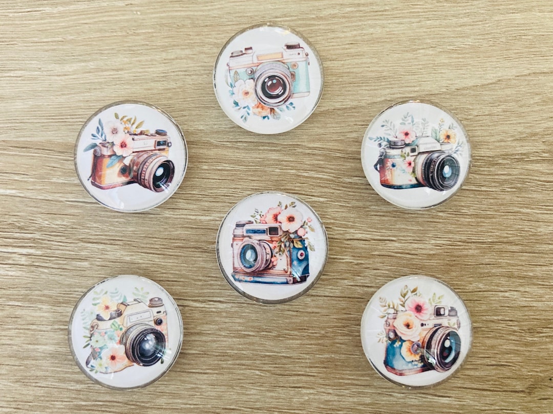 Vintage Camera Glass Magnets Set of 6 Charming Floral Accents ...