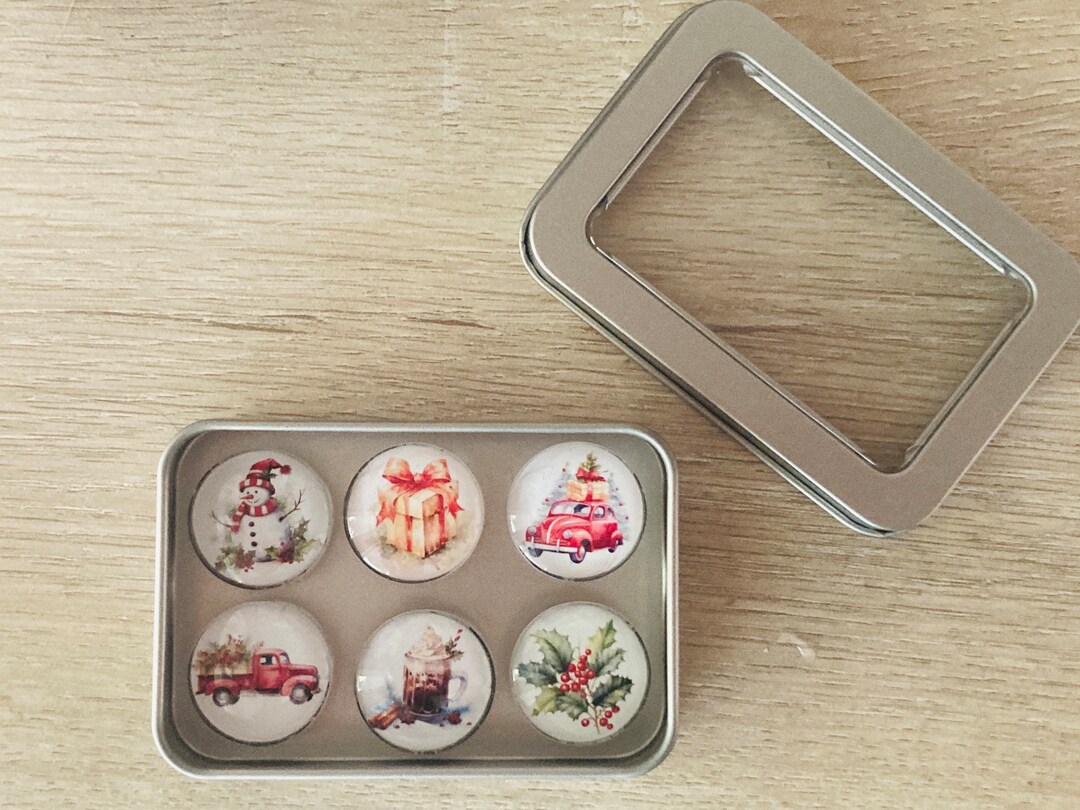 Traditional Christmas, Christmas Glass Magnets, Set of 6, Holiday Gift ...