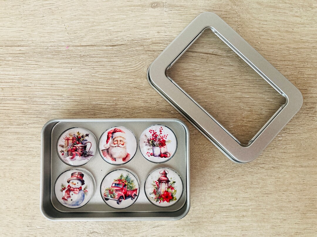 Vintage Santa Magnets, Christmas Glass Magnets, Set of 6, Holiday Gift ...