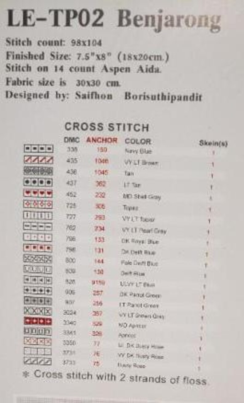 PINN Collection Cross Stitch Pattern. Benjarong Garland & Benjarong ...