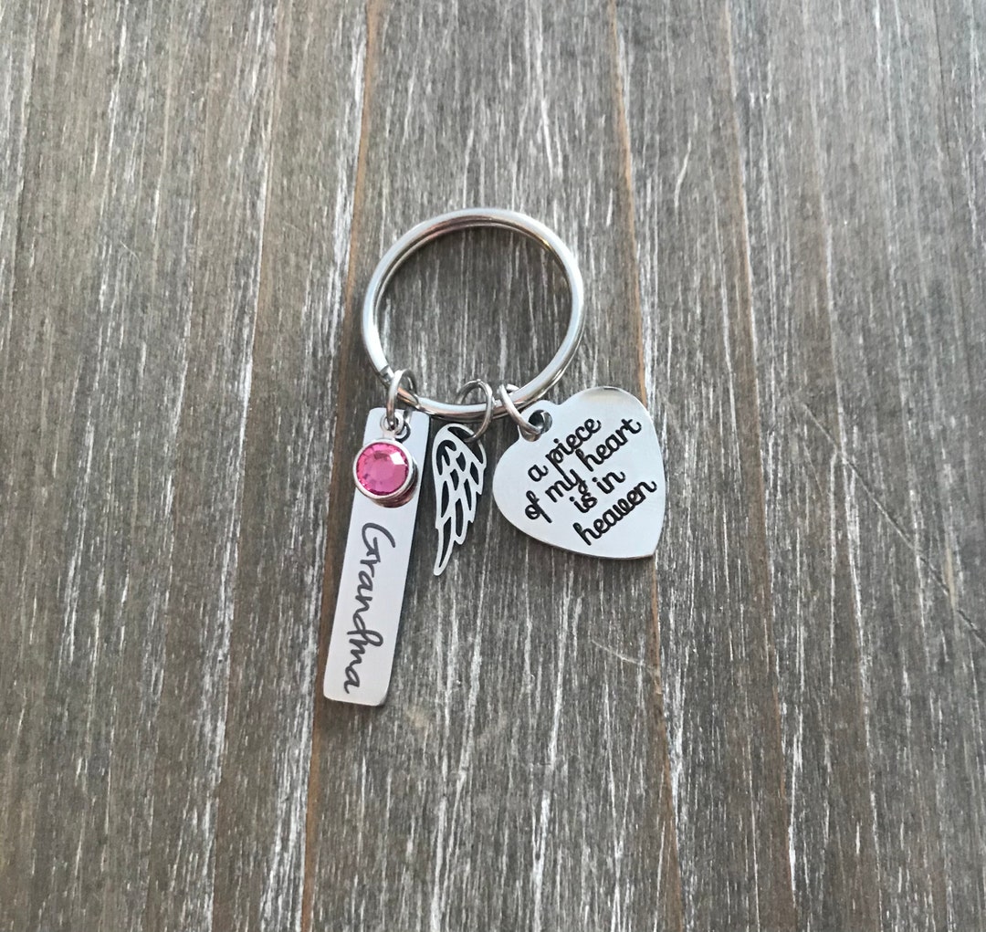 Personalized Memorial Keychain, Birthstone, Angel Wing Charm, Sympathy ...