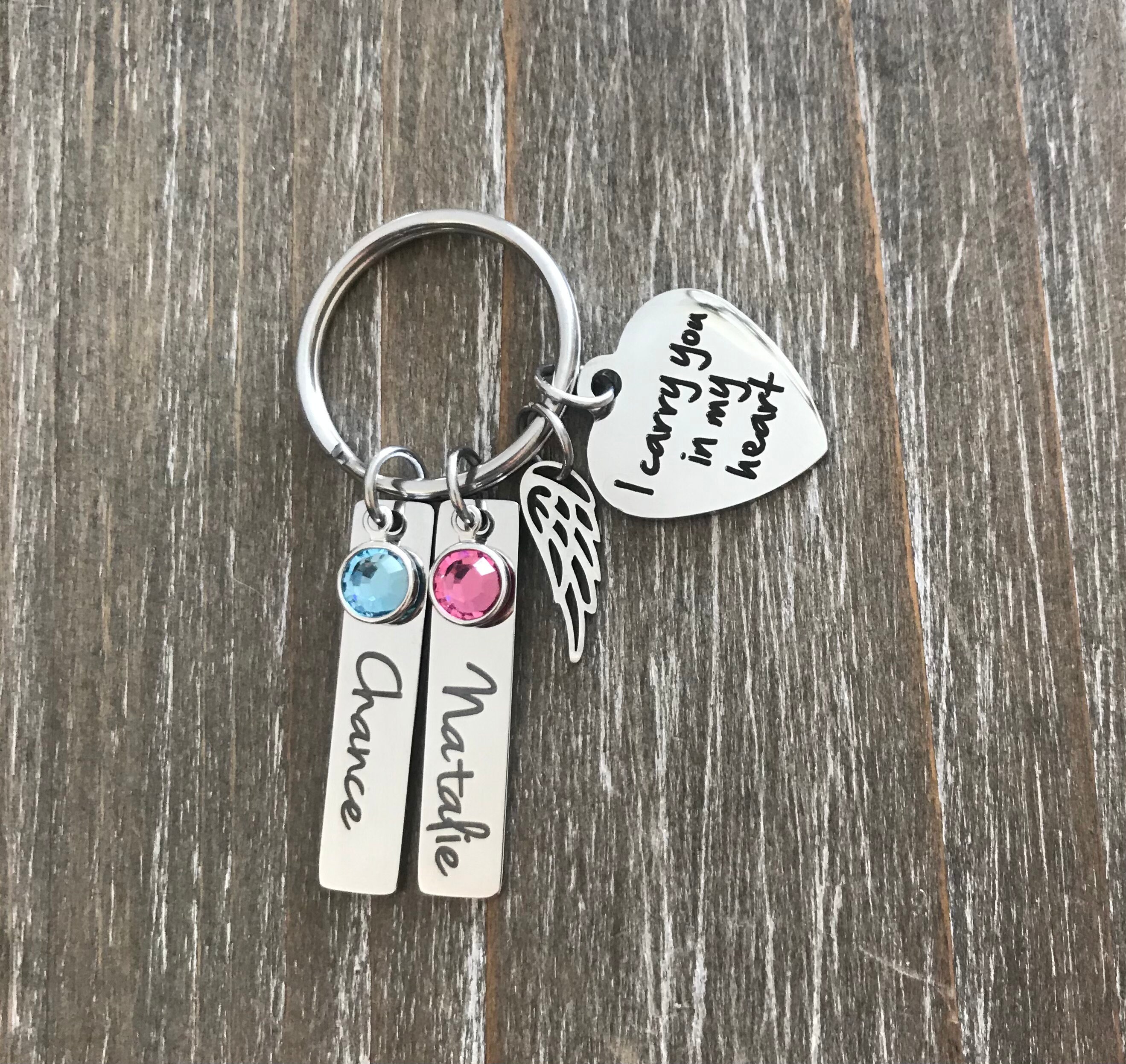 Memorial Keychain, personalized name birthstone memorial Key chain ...