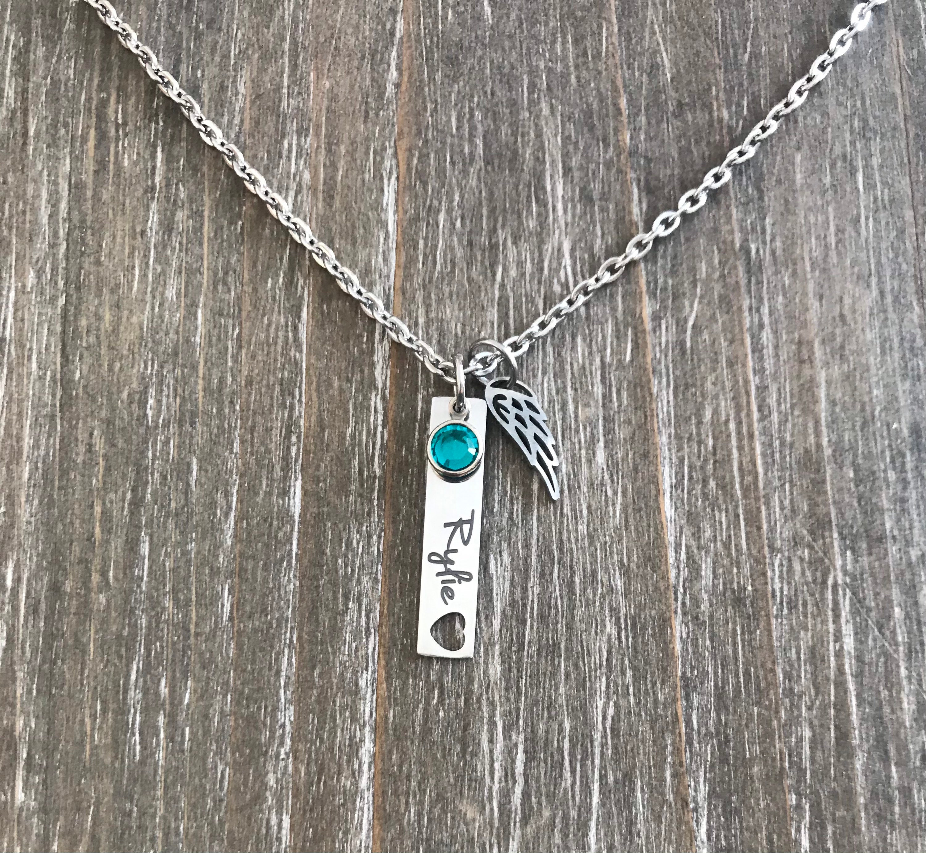 Memorial necklace, personalized name birthstone memorial necklace, loss ...
