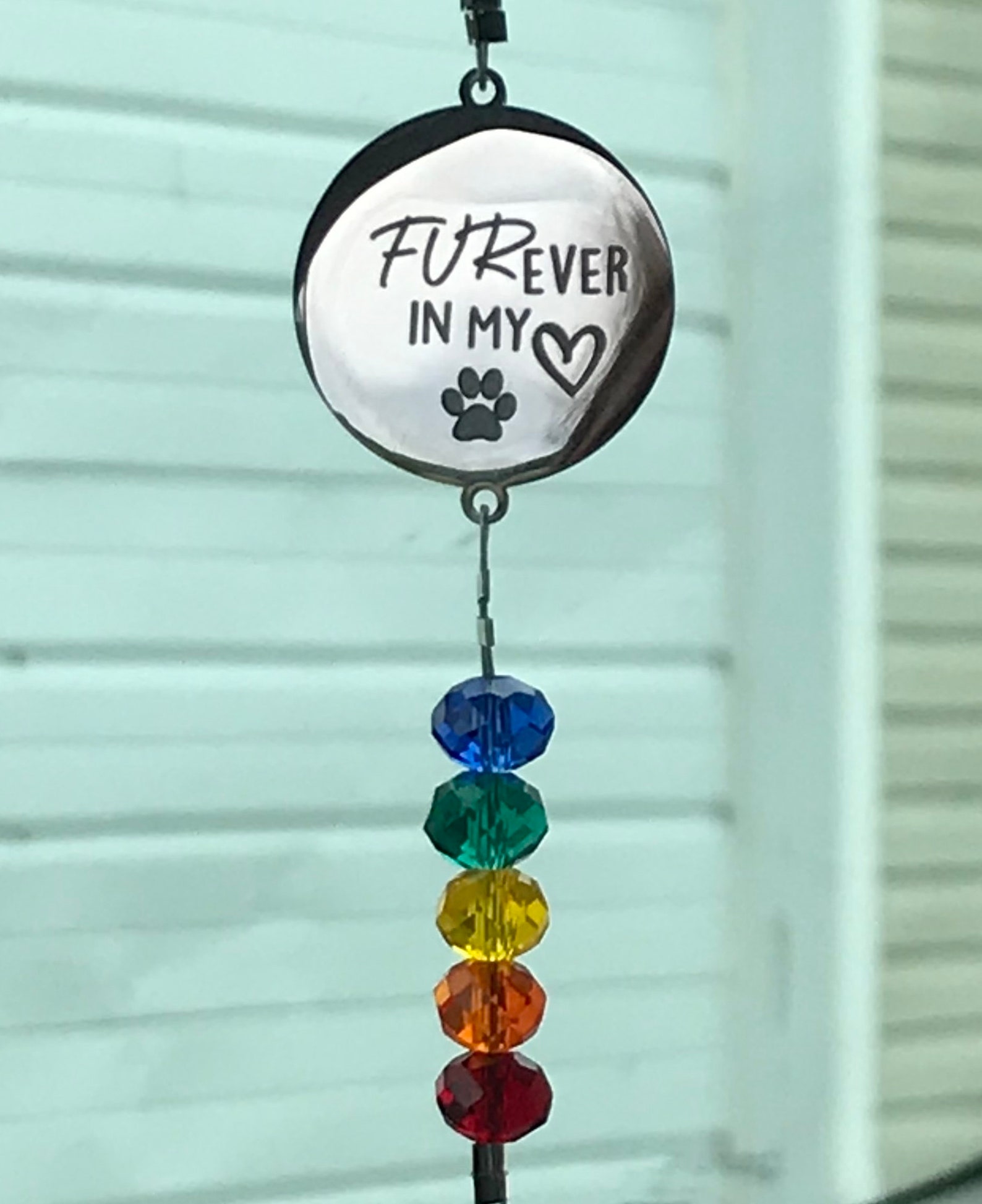 Rainbow Bridge Pet Memorial Suncatcher Personalized Rearview - Etsy