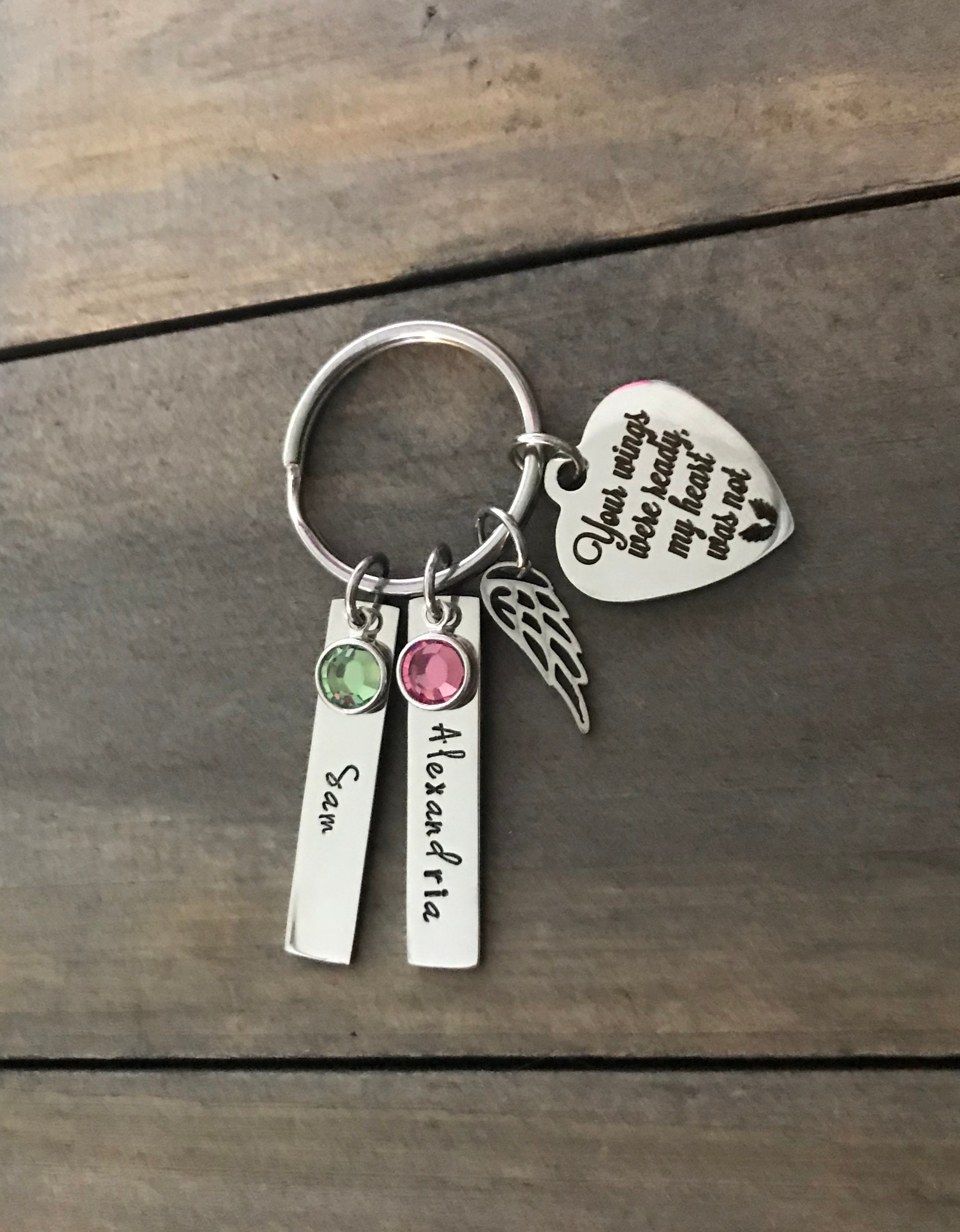 Memorial Keychain, personalized name birthstone memorial Key Chain ...