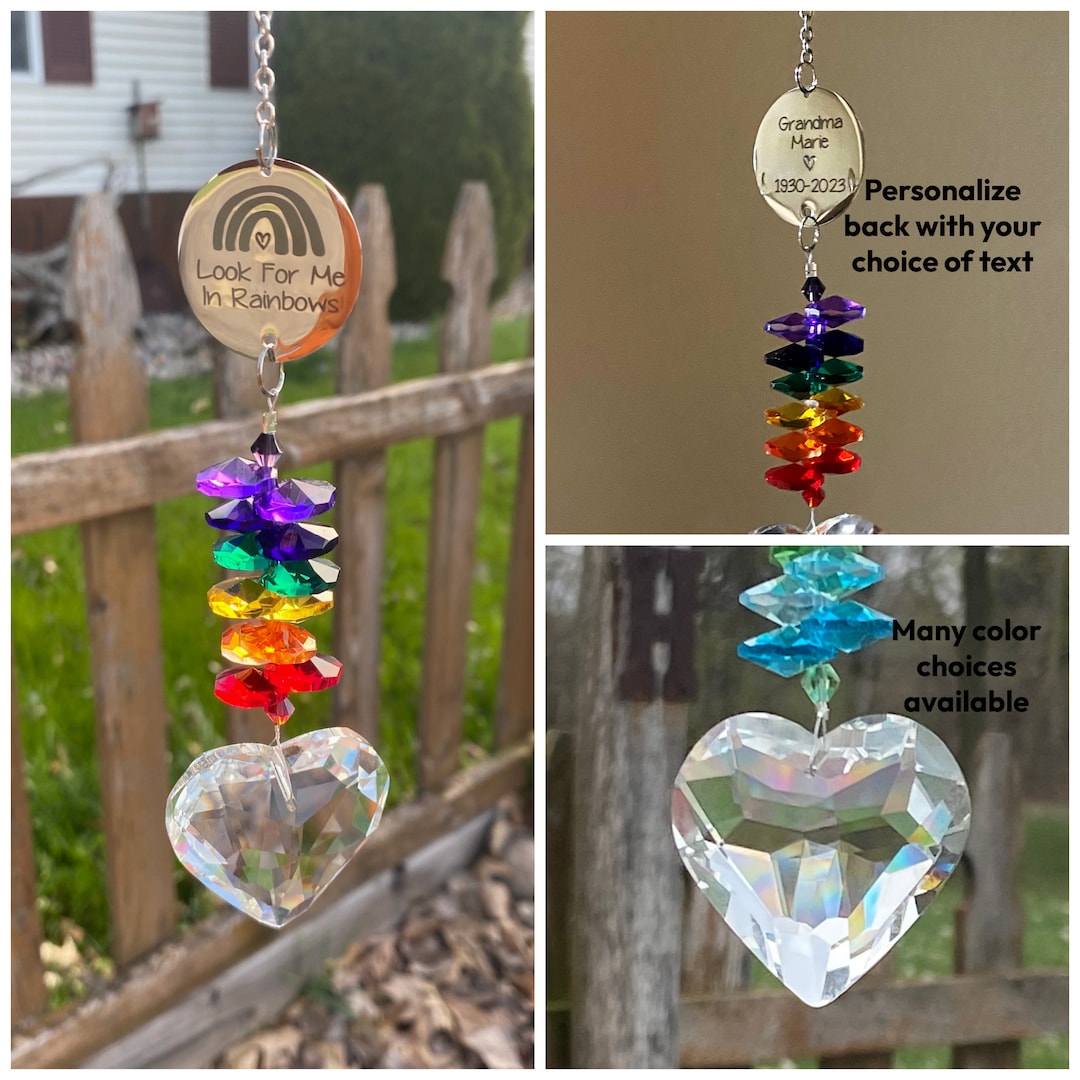 Personalized Memorial Suncatcher, Crystal Heart Sun Catcher Sympathy ...