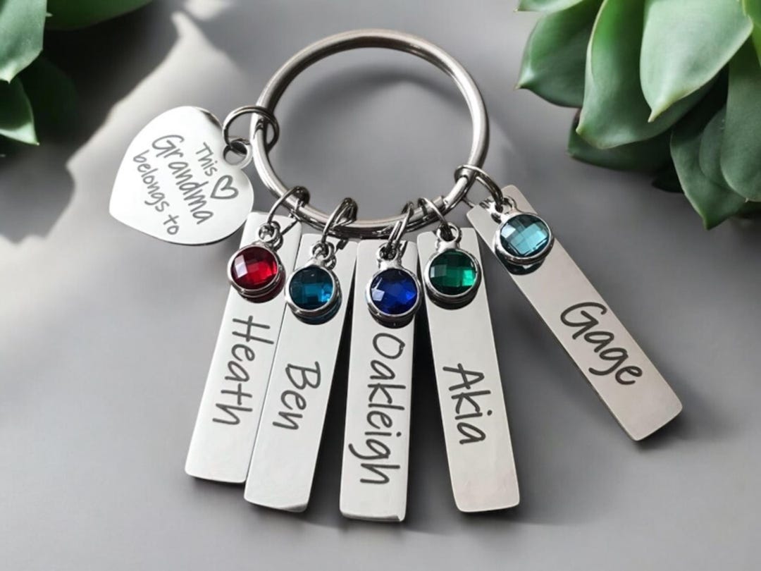 Name Birthstone Key Chain / Grandma Jewelry / Grandma Keychain ...