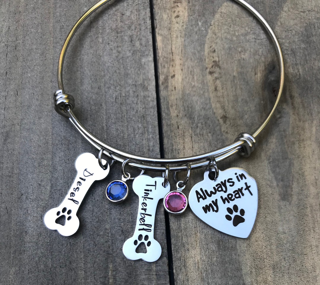 Dog Bone Memorial Bracelet, Personalized Pet Remembrance Jewelry, Paw ...