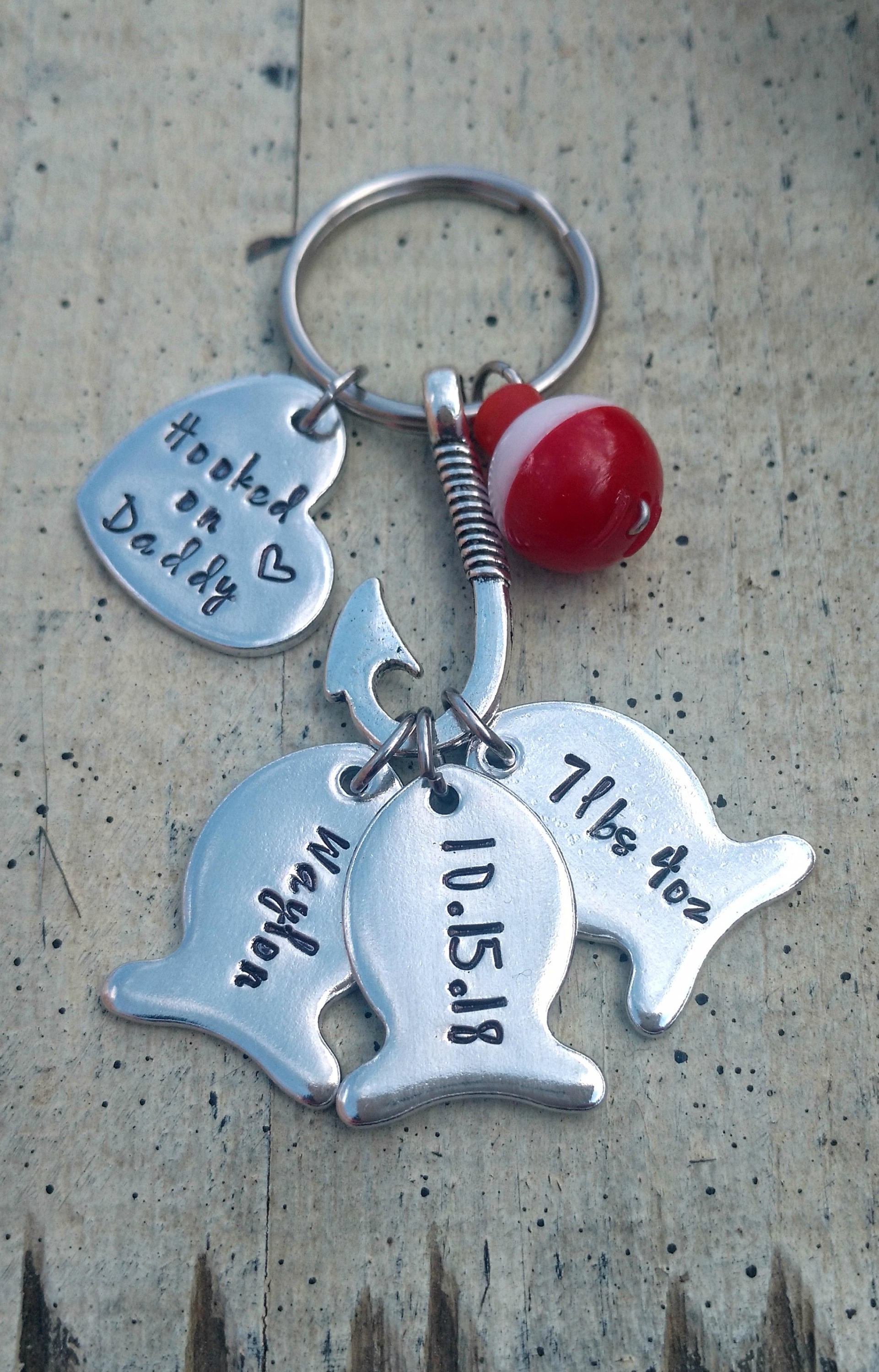 Custom name Fish Keychain - Hand Stamped Fishing Keychain - Grandfather ...