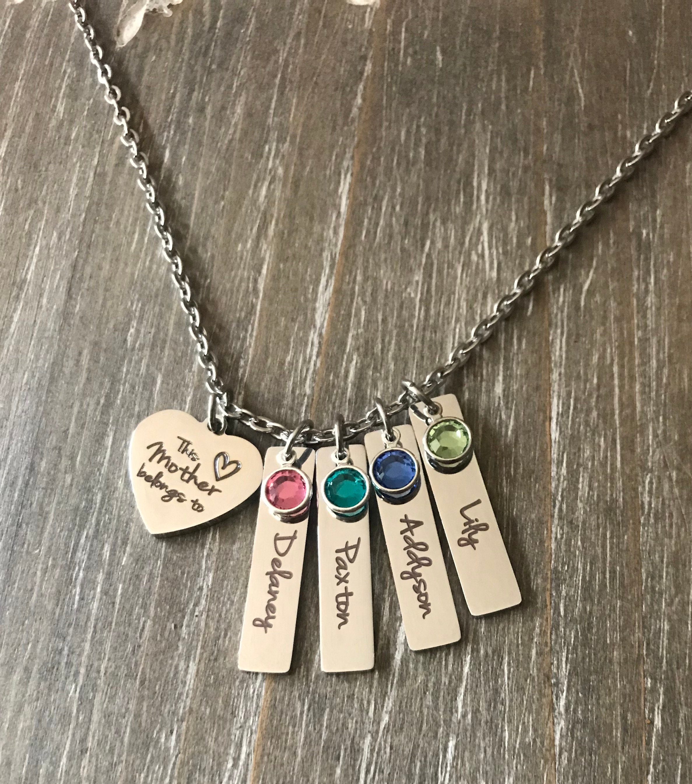 Mother Necklace 1 2 3 4 5 6 Name Birthstone Mom Jewelry Engraved