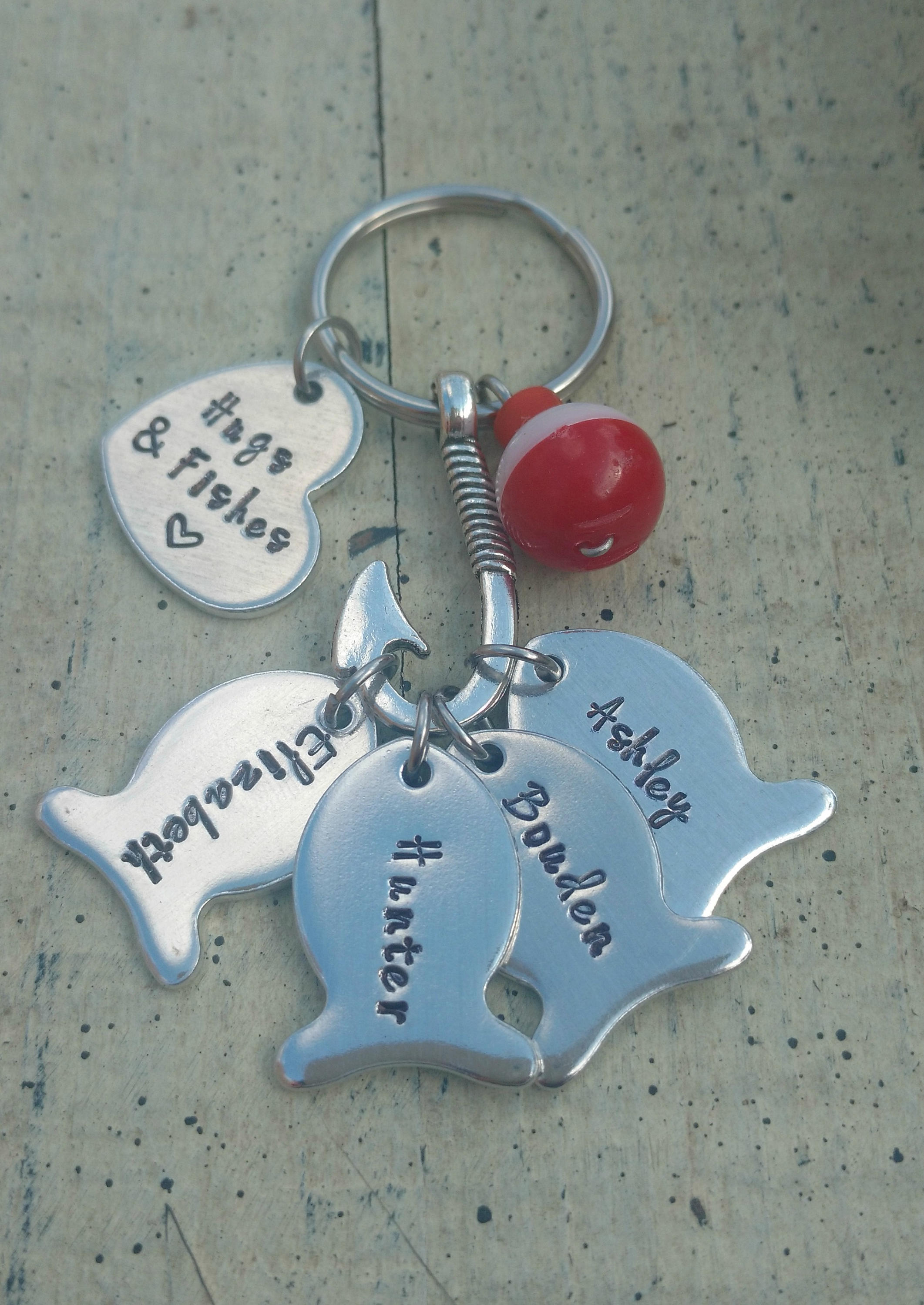 Custom personalized name fishing keychain with fish hook tackle lure ...