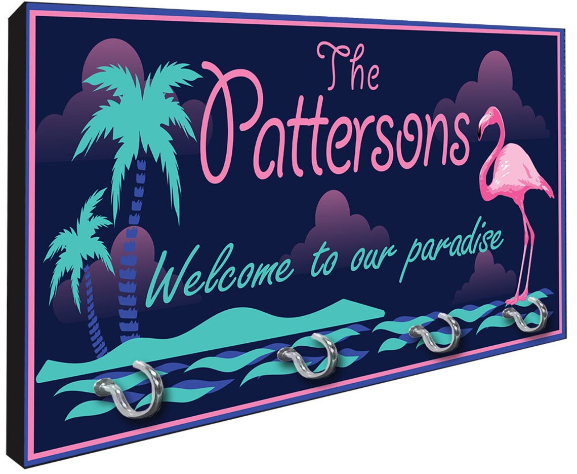 Personalized Flamingo Paradise Key Rack Hanger From Redeye | Etsy
