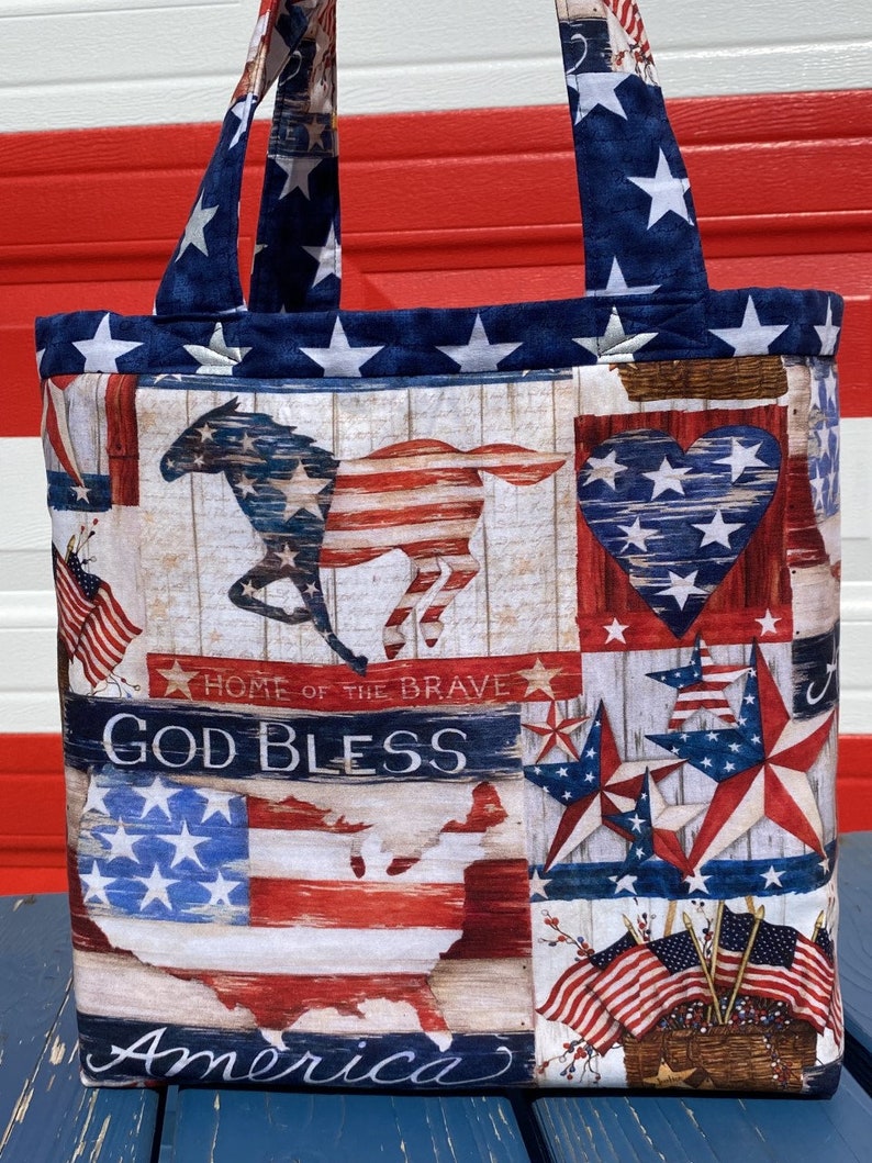 Patriotic, USA, Lined Tote Bags. Eagles and American Flags. Inside ...