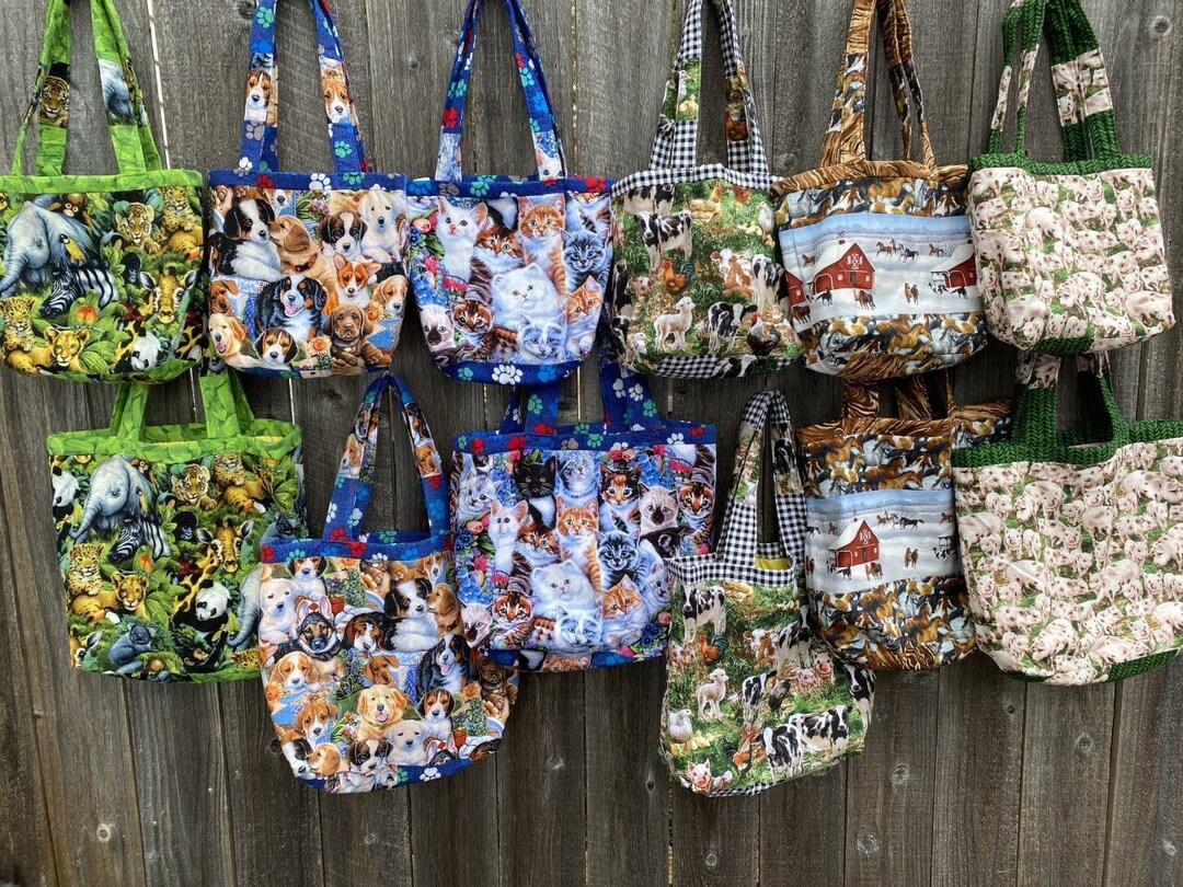 Furry Friends Themed Pocket Tote Bags. School/work/toys/shopping/gifts ...