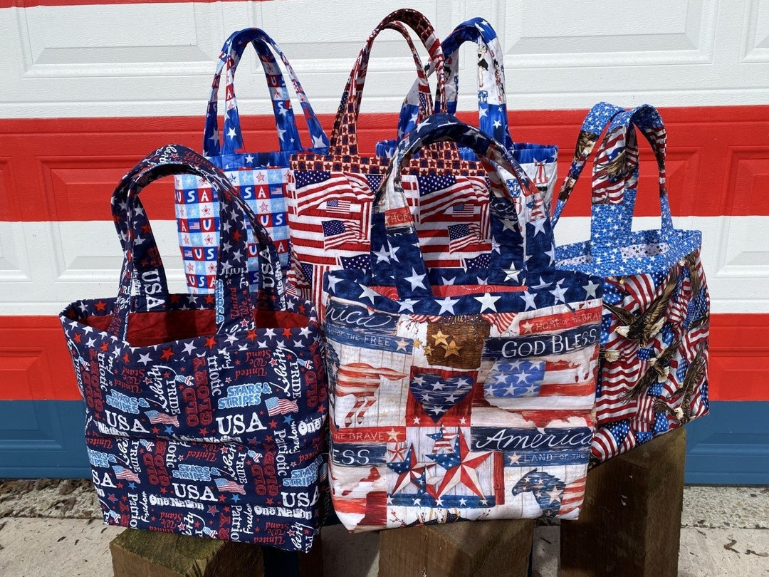 Patriotic, USA, Lined Tote Bags. Eagles and American Flags. Inside ...