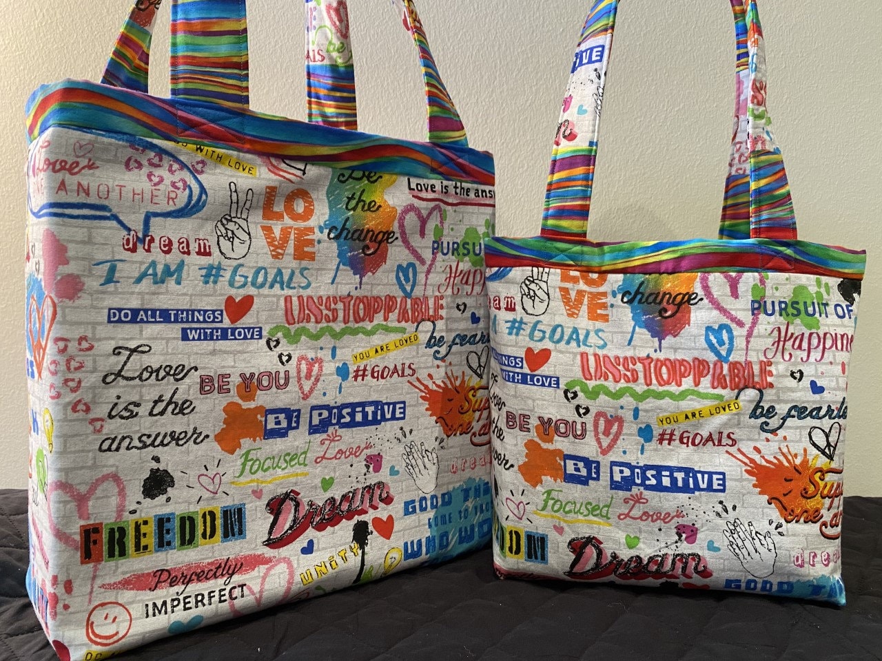 Inspirational and Friendship Pocket Tote Bags, Quilted and Lined. Two ...