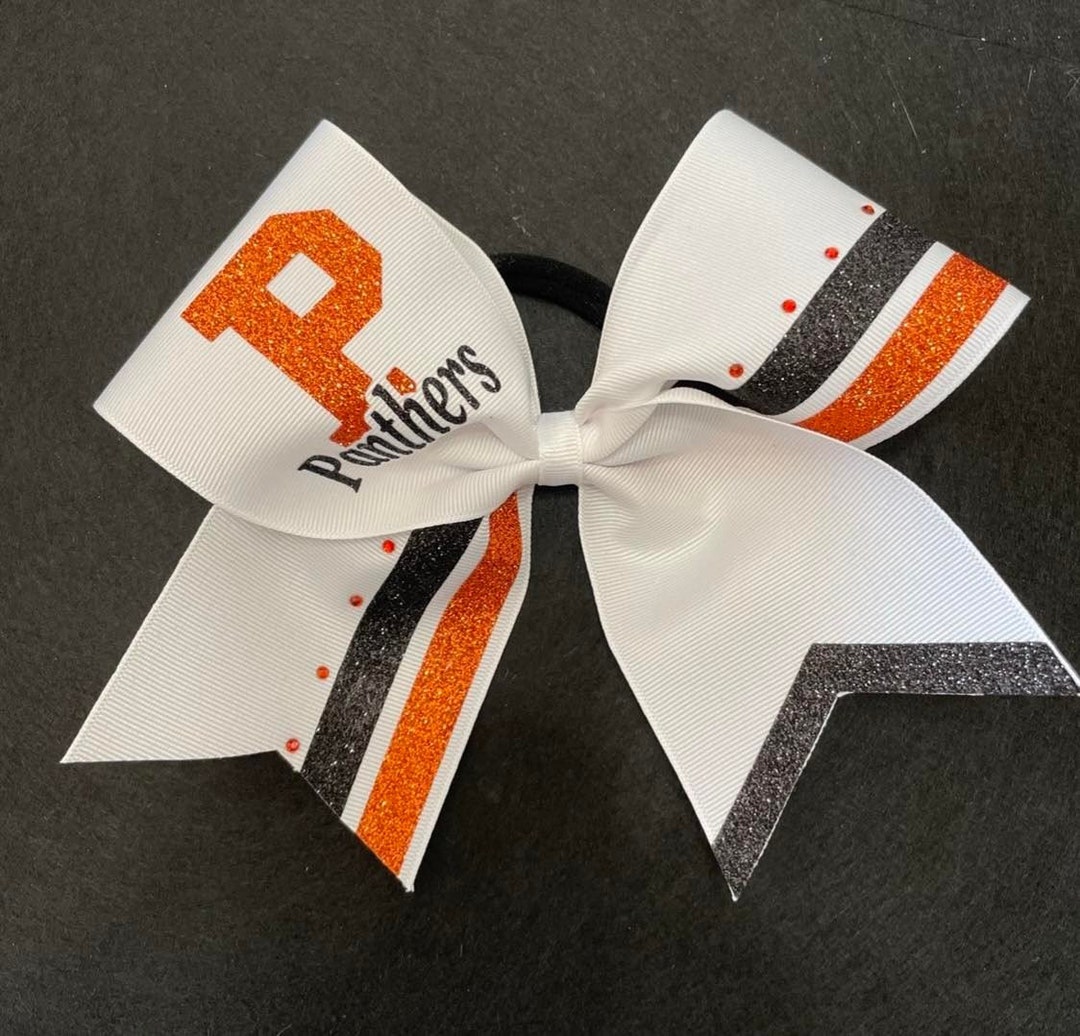White, Orange and Black Cheerleading Bow With Your Team Initial and ...