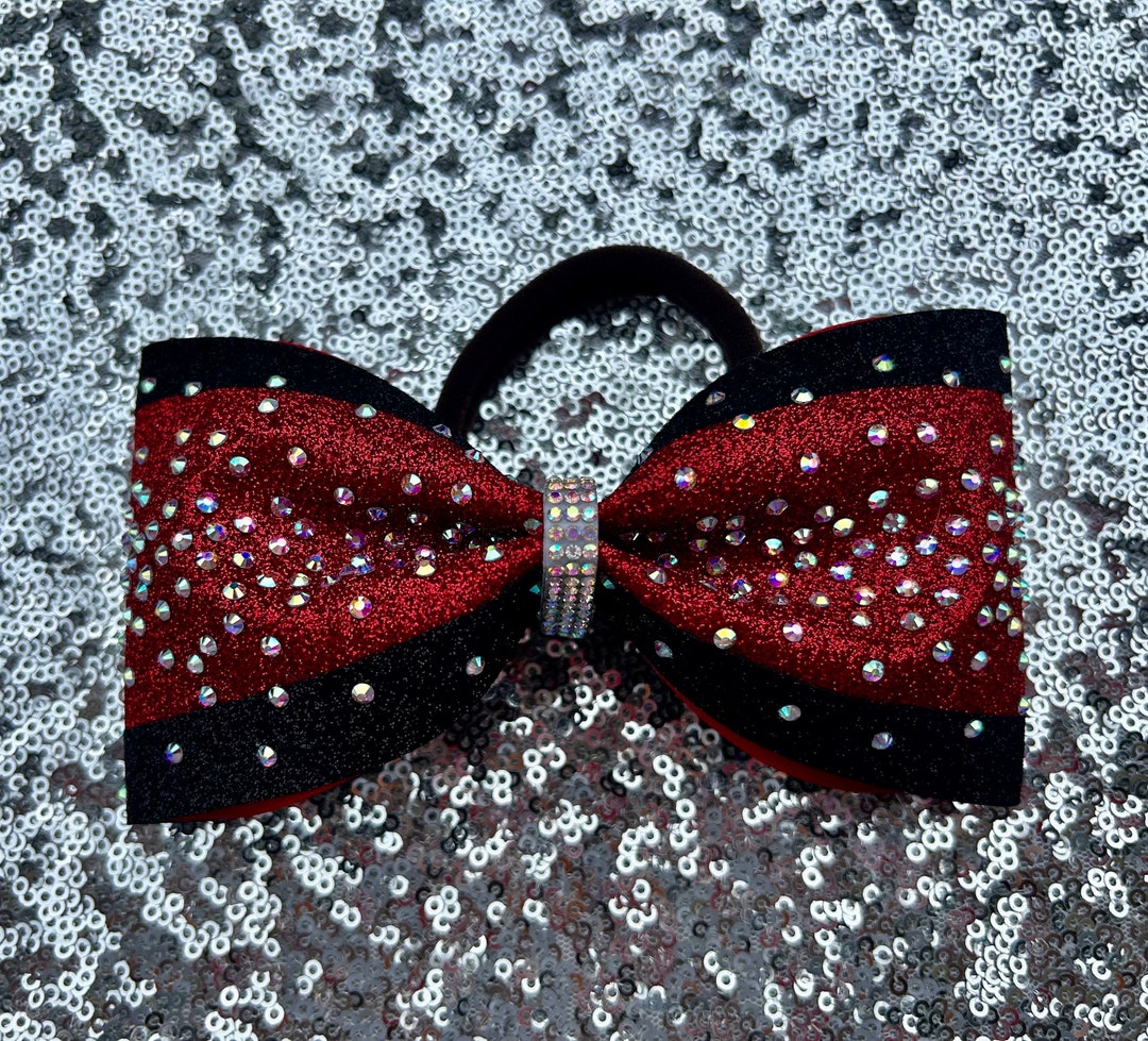 Red and Black Rhinestone Tailless Cheer Bow - Etsy