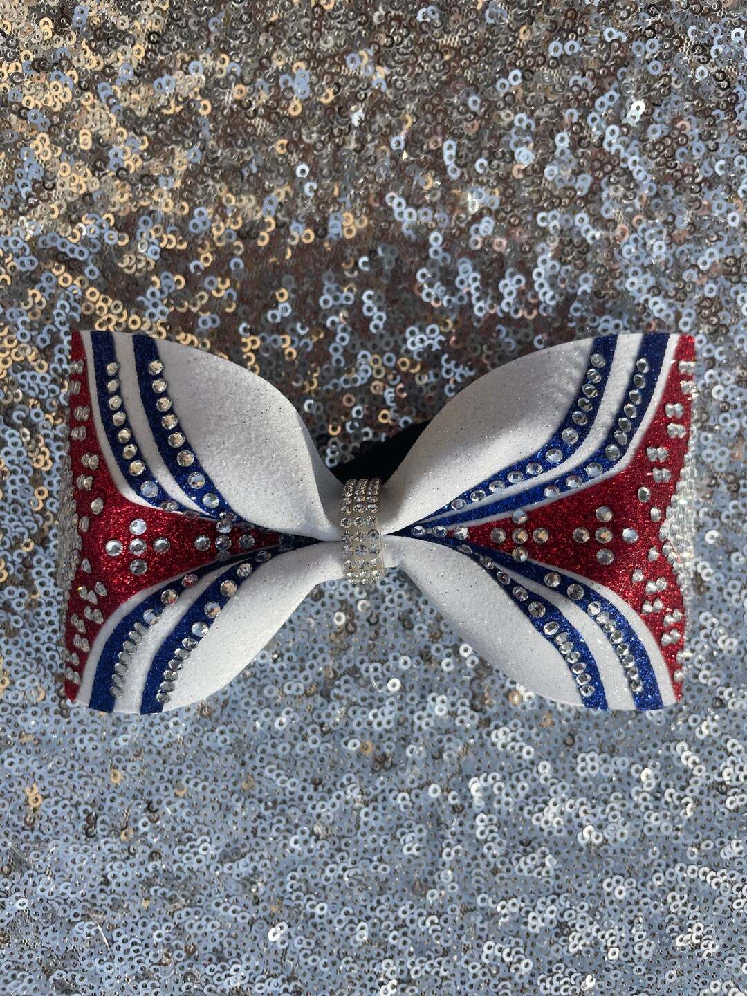 Tailless Red White and Royal Blue Cheer Bow With Rhinestones. - Etsy