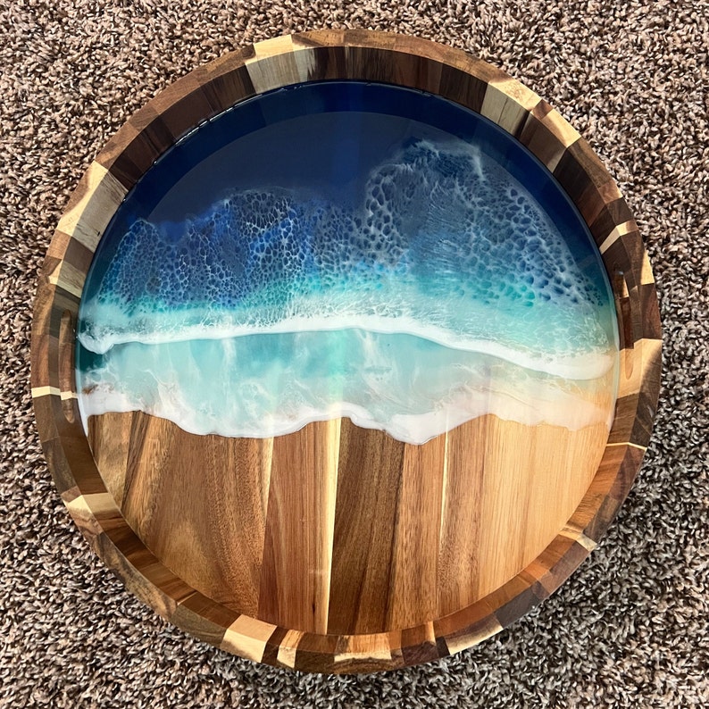 Acacia Circle Serving Tray, Ocean Epoxy Resin, Wedding Gift ...