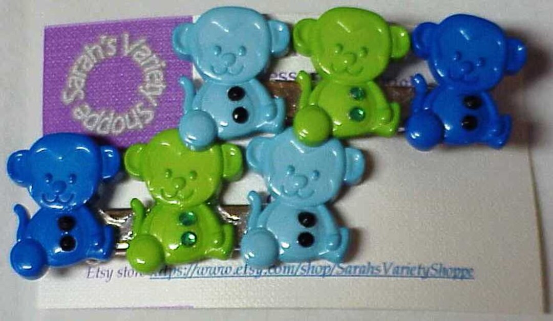 Be-jeweled Monkeys Girly Flat Alligator Clip Set - Left and Right - Etsy
